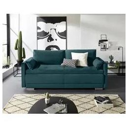 Schlafsofa OTTO HOME "Berlin, B: 218 cm, Liegel. 160x198 cm", blau (petrol), B:218cm H:97cm T:96cm, Microfaser PRIMABELLE (100% Polyester);Struktur fein (100% Polyester);Samtoptik (100% Polyester), Sofas, Schlafsofa, Bettfunktion, Bettkasten & 2 Zierkissen, Dauerschlafsofa mit Boxspring