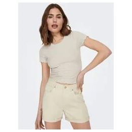 Rundhalsshirt Only "ONLEMMA S/S SHORT TOP NOOS JRS", Damen, Gr. L, grau (pumice stone), Jersey, Obermaterial: 65% Polyester, 30% Viskose, 5% Elasthan, unifarben, regular fit kurz, Rundhals, gewellter Abschluss, Shirts Rundhalsshirt, Rundhals, modisch, regular fit, gewellter Abschluss, unifarben