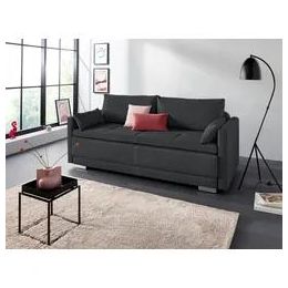 Schlafsofa OTTO HOME "Berlin, B: 218 cm, Liegel. 160x198 cm", grau (anthrazit), B:218cm H:97cm T:96cm, Microfaser PRIMABELLE (100% Polyester);Struktur fein (100% Polyester);Samtoptik (100% Polyester), Sofas, Schlafsofa, Bettfunktion, Bettkasten & 2 Zierkissen, Dauerschlafsofa mit Boxspring, Topseller