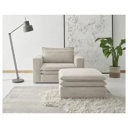 Sitzgruppe Home Affaire "PIAGGE", beige (hellbeige), B:125cm H:83cm T:210cm, Sitzm&ouml;bel-Sets, Sessel mit Hocker Polstersessel, Hochwertiger Cord, Loveseat und Loveseat-Hocker im Set