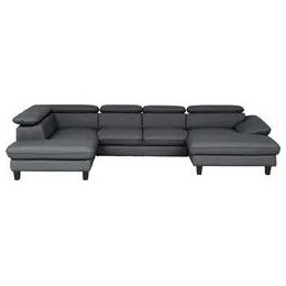 Wohnlandschaft Home Affaire "Pilot U-Form", grau (fango), B:331cm T:108cm, Sofas, Wohnlandschaft, mit Kopfteilverstellung, wahlweise mit Bettfunktion & Bettkasten