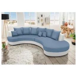 Ecksofa Home Affaire "Limoncello organische Formensprache, L-Form", wei&szlig; (wei&szlig;, blau), B:287cm H:76cm T:160cm, 100% PU (Kunstleder)/60% Polyester, 40% Baumwolle, Sofas, Ecksofa, ergonomische Form