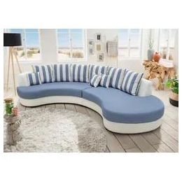 Ecksofa Home Affaire "Limoncello organische Formensprache, L-Form", blau (wei&szlig;, blau, blau, wei&szlig;, gestreift), B:287cm H:76cm T:160cm, 100% PU (Kunstleder)/60% Polyester, 40% Baumwolle, Sofas, Ecksofa, ergonomische Form