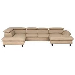 Wohnlandschaft Home Affaire "Pilot U-Form", braun (cappuccino), B:331cm T:108cm, Sofas, Wohnlandschaft, mit Kopfteilverstellung, wahlweise mit Bettfunktion & Bettkasten