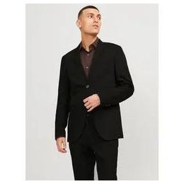Jack & Jones Sakko JACK & JONES "JPRFRANCO Blazer mit 2-Knopf-Form und extra schmalem Schnitt", Herren, Gr. 48, schwarz, Web, Obermaterial: 78% Polyester, 17% Viskose, 4% Elasthan, 1% sonstige Fasern, unifarben, slim fit, 1-Knopf-Manschette, Sakkos Sakko, unifarben, modisch, slim fit, Kunstfaser