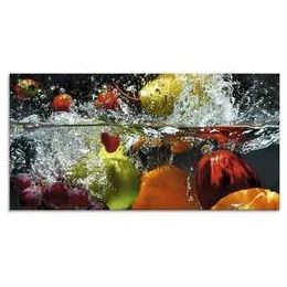 Glasbild Artland "Spritzendes Obst auf dem Wasser", bunt (farbe bild(er): bunt), B:100cm H:50cm, Bilder, in verschiedenen Gr&ouml;&szlig;en