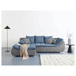 Ecksofa Home Affaire "Imola, elegant und modern, aktuelle Steppung im Sitz, bequem, L-Form", bunt (hellgrau, blau), B:271cm H:90cm T:104cm, Sofas, Ecksofa, frei im Raum stellbar, wahlweise mit Bettfunktion und Bettkasten