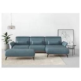 Ecksofa Home Affaire "Fjord L-Form", bunt (graublau), B:324cm H:93cm T:184cm, 100% Polyester, Sofas, Ecksofa, massiv, wahlweise mit Armlehnfunktion, Kopf- Sitztiefenverstellung