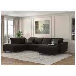 Sit & More Wohnlandschaft SIT & MORE "Dundee U-Form", braun (espresso), B:338cm H:86cm T:219cm, Sofas, Wohnlandschaft, mit Federkern und Edelstahlf&uuml;&szlig;en, wahlweise mit Kopfteilverstellung
