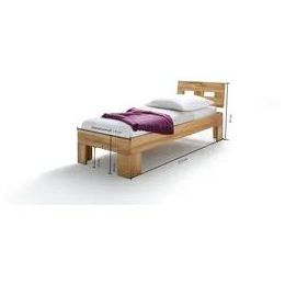 Massivholzbett Home Affaire "Modesty I Bett mit robustem Fu&szlig;gestell in Winkelform", beige (naturfarben), B:96cm L:215cm, Betten, Massivholzbett, aus massiver Kernbuche, FSC-zertifiziert, viele Breiten zur Auswahl