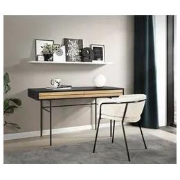 Schreibtisch WOODMAN "Stripe", braun (eiche, schwarz), B:130cm H:75cm T:60cm, Tische, Schreibtisch, Kombination von Metall & Holz, Breite 130 cm, FSC-zertifiziert
