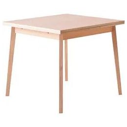 Esstisch HAMMEL FURNITURE "Basic Single, ausziehbar 90-164cm, mit innenliegenden Einlegeplatten", beige (naturfarben), B:90cm H:76cm T:90cm, Tischplatte: Eiche Melamin mit wei&szlig; pigmentierter Eichenkante (Mattlack), Gestell: Eiche massiv wei&szlig; pigmentiert, Tische, Esstisch, 90(164)x90 cm, Melamin / Massivholz, stabiler d&auml;nische Design Tisch