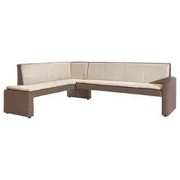Eckbank exxpo - SOFA FASHION "Cortado, elegant und modern mit hohem Sitzkomfort", braun (braun, creme), B:197cm H:89cm T:264cm, Strukturstoff (88%Polyester, 12% Nylon) mit Absatz Luxuskunstleder;Luxus-Microfaser (Zusammensetzung: 10% Baumwolle, 90% Polyester), Sitzb&auml;nke, Eckbank, hohe Bodenfreiheit, sch&ouml;ne Detailverarbeitung, wahlweise Lederbezug