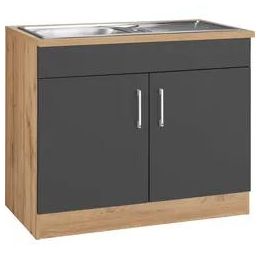 Sp&uuml;lenschrank KOCHSTATION "KS-Colmar", grau (anthrazit), B:100cm H:85cm T:60cm, Holzwerkstoff, Schr&auml;nke, Sp&uuml;lenschrank, 100 cm, mit Metallgriff