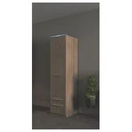 Kleiderschrank Priess "Schrank Garderobe W&auml;scheschrank Barcelona in 5 Breiten", braun (struktureichefarben hell), B:48cm H:193cm T:54cm, Holzwerkstoff, Schr&auml;nke, Kleiderschrank, viel Stauraum, ger&auml;umige Schubk&auml;sten, mit Spiegel, MADE IN GERMANY