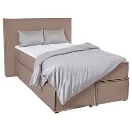 Boxspringbett "Yuma", grau (taupe), B:133cm L:213cm, 100% Polyester, LeGer Home by Lena Gercke, Komplettbetten, Boxspringbett, incl. Topper, in 4 Breiten, 3 Matratzenarten und je 2 H&auml;rtegraden