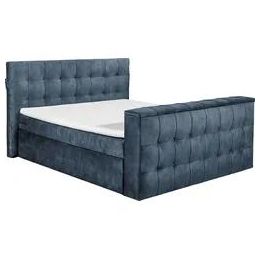 Boxspringbett "Richmond", blau (mondscheinblau), B:203cm L:243cm, SET ONE BY Musterring, Komplettbetten, Boxspringbett, versenkbarer TV- Halterung mit Fernbedienung