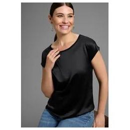 Shirtbluse Laura Scott, Damen, Gr. 46, schwarz, Web, Obermaterial: 100% Polyester. R&uuml;ckenteil: 95% Viskose, 5% Elasthan, leicht gl&auml;nzend, unifarben, l&auml;ssig geschnitten h&uuml;ftlang, Rundhals, angeschnitten, Blusen, mit &uuml;berschnittene &Auml;rmel, lockere Passfrom, Satin Vorderteil