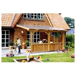Skan Holz Terrassendach SKANHOLZ "Rimini", beige (natur), B:434cm T:350cm, Polycarbonat (PC), Terrassen&uuml;berdachungen, 434 cm Breite, verschiedene Tiefen