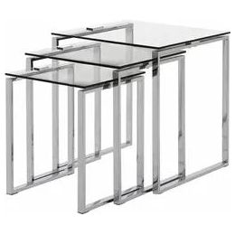 Beistelltisch Actona GROUP "Katrine Beistell-Set, TOPSELLER 3 st&uuml;ck, modern", transparent (klar, chrom), B:50cm H:45cm T:43cm, Tische, Beistelltisch, Scandi-stil, klare Glasplatte, verchromtes Metallgestell, pflegeleicht