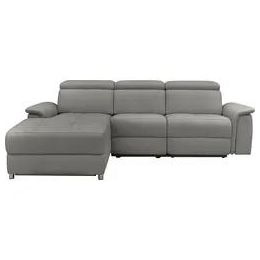 Ecksofa Home Affaire "Pareli, L-Form, 259cm,m. Recamiere, Echtleder, Kunstleder, Webstoff", grau, B:259cm H:98cm T:163cm, Webstoff (95% Polyester 5%Nylon), Sofas, Ecksofa, man. o. elektr. Relaxfunktion, USB/Kopfteilverstellg u. LED