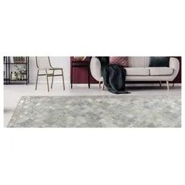 Lederteppich Kayoom "Lavish 210 - Fellteppich" Gr. 2, bunt (silberfarben, grau), B:80cm H:8mm L:150cm, Kuhfell, Leder, Teppiche, 100% Rindsleder, Patchwork-Dessin, Wohnzimmer