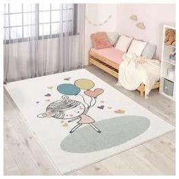 Kinderteppich Carpet City "Anime9393", beige (creme), B:160cm H:11mm L:230cm, Polypropylen (PP), Teppiche, Spielteppich, Spielteppich, M&auml;dchen, Herzen, Ballon, Weicher Flor, Pflegeleicht