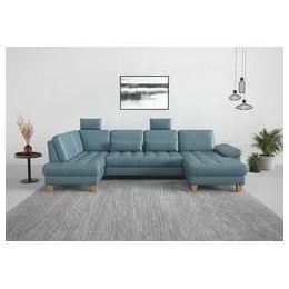 Sit & More Wohnlandschaft SIT & MORE "Westham U-Form", bunt (graublau), B:338cm H:88cm T:172cm, 100% Polyester, Sofas, Wohnlandschaft, wahlweise mit Bettfunktion, Bettkasten, Sitztiefenverstellung