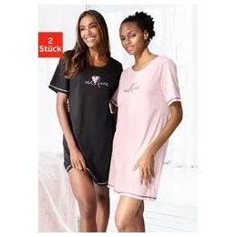 Sleepshirt Vivance DREAMS, Damen, Gr. 36/38, N-Gr, bunt (schwarz, schwarz, wei&szlig; kariert, rosa, rosa, schwarz kariert), Single Jersey, Obermaterial: 100% Baumwolle, bedruckt, loose fit kurz, Rundhals, eingesetzt Overlocknaht kontrastfarben, Kleider Sleepshirt, im Doppelpack mit Karomuster