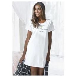 Sleepshirt Vivance DREAMS, Damen, Gr. 32/34, N-Gr, wei&szlig;, Single Jersey, Obermaterial: 100% Baumwolle, Basic mini, Rundhals, eingesetzt, Kleider Sleepshirt, mit Foliendruck