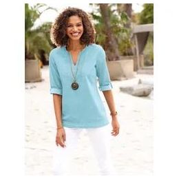 Jeansbluse Casual Looks, Damen, Gr. 42, gr&uuml;n (mint), 100% Baumwolle, unifarben, Rundhals, Blusen Jeansbluse