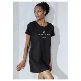 Sleepshirt Vivance DREAMS, Damen, Gr. 32/34, N-Gr, schwarz, Single Jersey, Obermaterial: 100% Baumwolle, Basic mini, Rundhals, eingesetzt, Kleider Sleepshirt, mit Foliendruck