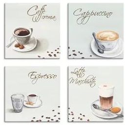 Leinwandbild Artland "Cappuccino Espresso Latte Macchiato", wei&szlig; (farbe bild(er): wei&szlig;), B:30cm H:30cm, Leinwand, MDF, Bilder, Leinwandbild, 4er Set, verschiedene Gr&ouml;&szlig;en