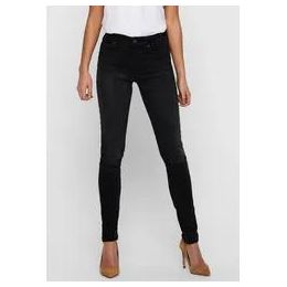 Skinny-fit-Jeans Only "ONLBLUSH LIFE MID", Damen, Gr. XL (42), L&auml;nge 30, schwarz (schwarz denim), Denim/Jeans, Obermaterial: 92% Baumwolle, 6% Elastomultiester, 2% Elasthan, Abriebeffekte, Jeans 5-Pocket-Jeans