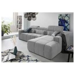 Ecksofa DOMO collection "Brandon gro&szlig;e Ausf&uuml;hrung B/T/H: 289/177/80 cm, auch in Leder und Cord", grau (hellgrau), B:289cm H:80cm T:175cm, Luxus-Microfaser in Antikleder-Optik (100% Polyester);Luxus-Microfaser (100% Polyester);Kunstleder SOFTLUX, Sofas, Ecksofa, mit Kopfteilverstellung, wahlweise Sitztiefenverstellung, L-Form