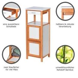Ablageregal Wenko "Finja", wei&szlig; (rahmen: braun, brett: wei&szlig;), B:34cm H:89cm T:30cm, Bambus, MDF, Regale, Badregal, 2 Ablagen