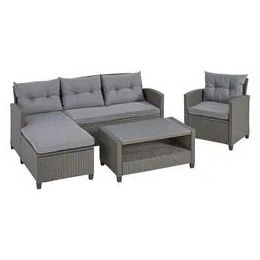 Gartenlounge-Set Konifera "Cordoba", grau (graubraun, graubraun,), Loungeset Cordoba, Polyrattan, Sitzm&ouml;bel-Sets, Polyratten, Stahl, Tischplatte aus Nonwood, geeignet f&uuml;r 4 Personen