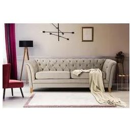 3-Sitzer Home Affaire "Newport", beige, B:210cm H:76cm T:81cm, Samtoptik (100% Polyester);Struktur fein (100% Polyester);Luxus-Microfaser Vintageoptik (100% Polyester), Sofas, mit Knopfheftung im R&uuml;cken, Keder und feinen Armlehnen