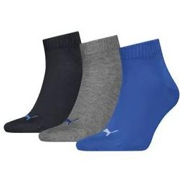 Kurzsocken Puma "Puma UNISEX QUARTER PLAIN 3P", Herren, Gr. 43-46, blau (1x marine, 1x grau, meliert, 1x mittelblau), Baumwollmischung, meliert, uni, elastisch, Socken, Atmungsaktiv, Rippenb&uuml;ndchen, weiche Baumwollmischung
