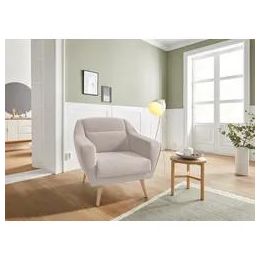 Sessel OTTO HOME "Bille", beige, B:87cm H:86cm T:90cm, Samtoptik (100% Polyester);Struktur (100% Polyester);Struktur fein (100% Polyester);Luxus-Microfaser weich (100% Polyester), Sessel, Sessel, mit Naht im R&uuml;ckenkissen und Eiche-Beinen, Design by Morten Georgsen