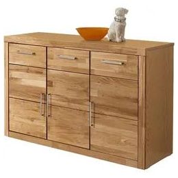 Sideboard OTTO HOME "Logo,130cm breit,42 cm tief, Fronten Massivholz,2 breite F&auml;cher", braun (eiche teilmassiv), B:130cm H:80cm T:42cm, Holz teilmassiv, Sideboards, Sideboard, Holz massiv, Holzwerkstoff, Metall Griffe,3T&uuml;ren,3Schubladen, Topseller