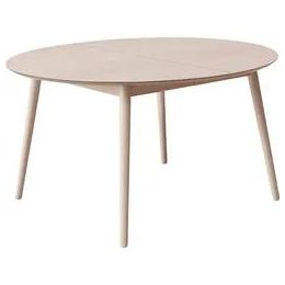 Esstisch HAMMEL FURNITURE "Meza Designtisch mit Auszugsfunktion und 2 Einlegeplatten", beige (naturfarben, naturfarben), B:135cm H:73,5cm T:135cm, Tischplatte: Wei&szlig; pigmentiertes, matt lackiertes Eichenfurnier (MDF-Kante natur), Gestell: Schwarz gebeizt Esche (Massivholz);Tischplatte mit Anti-Finger-Print, Tische, Esstisch, &Oslash;135(231) cm, runde Tischplatte aus MDF/Laminat, Massivholzgestell