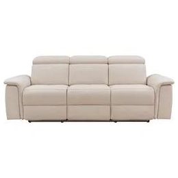 3-Sitzer Home Affaire "Pareli 229cm, manuelle u. elektr. Relaxfunktion in 2 Sitzen", beige (creme), B:229cm H:98cm T:142cm, Webstoff (95% Polyester 5%Nylon), Sofas, USB, KT-Verstellung, LED Beleuchtung, in Echtleder, Kunstleder, Web
