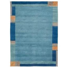 Wollteppich LUXOR living "India" Gr. 42, blau, B:140cm H:20mm L:200cm, Wolle, Teppiche, Designer-Teppich Kn&uuml;pfteppich Schurwollteppich Teppich, reine Wolle, handgekn&uuml;pft, mit Bord&uuml;re, auch als L&auml;ufer