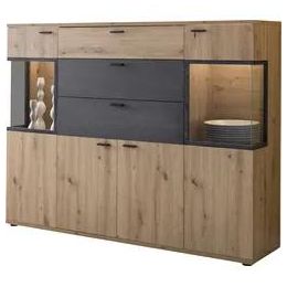Highboard Hela "Atlanta", braun (artisan eiche, burned wood), B:155cm H:125cm T:40cm, FSC-zertifizierter Holzwerkstoff, Glas, MDF, Metall, Sideboards, Highboard, H&ouml;he 125 cm