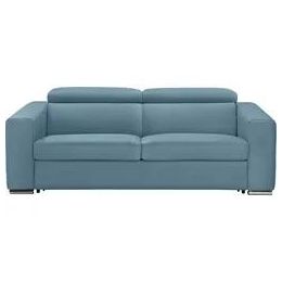 Schlafsofa Egoitaliano "Cabiria, Design und super Sitz- und Liegekomfort", blau (hellblau), B:226cm H:97cm T:103cm, Luxus-Micofaser Lederoptik (100% Polyester) ist ein neues technisches Gewebe mit einem visuellen und taktilen Aspekt, der dem Nubuk sehr nahe kommt, mit innovativen Eigenschaften. Seine au&szlig;erordentliche Weichheit kommt von einem exklusiven Produktionsprozess, der Unreinheiten und Unr