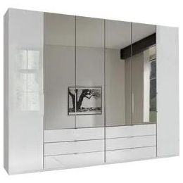 Faltt&uuml;renschrank Wiemann "Kansas, Kleiderschrank, Schrank, W&auml;scheschrank, mit Glas und Spiegel", wei&szlig; (wei&szlig;, wei&szlig;glas und spiegel), B:300cm H:217cm T:58cm, Schr&auml;nke, Dreht&uuml;renschrank, inkl. gep&auml;mpften Schubk&auml;sten und T&uuml;ren, mit Panorama&ouml;ffnung