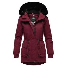 Wintermantel Marikoo "Olessaa", Damen, Gr. S (36), rot (bordeaux), Obermaterial: 100% Baumwolle; Futter: 100% Polyester; Wattierung: 100% Polyester; &Auml;rmelfutter: 100% Polyester; Kunstfell: 90% Polyacryl, 10% Polyester, figurbetont Po-bedeckend, hoch geschlossener Ausschnitt, &Auml;rmel ohne &Auml;rmelschlitz Windstopperb&uuml;ndchen mit Gummizug, M&auml;ntel Wintermantel, Sportlicher Baumwoll-Parka f&uuml;r den Winter