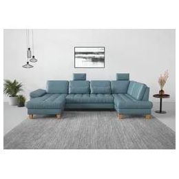 Sit & More Wohnlandschaft SIT & MORE "Westham U-Form", bunt (graublau), B:338cm H:88cm T:172cm, 100% Polyester, Sofas, Wohnlandschaft, wahlweise mit Bettfunktion, Bettkasten, Sitztiefenverstellung