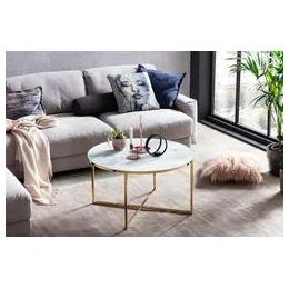 Couchtisch Salesfever "Caorle Coffeetable im eleganten Stil", wei&szlig; (wei&szlig;, gold, gold, wei&szlig;), B:80cm H:45cm T:80cm, Tische, Couchtisch, Elegantes Design mit Marmoroptik-Tischplatte